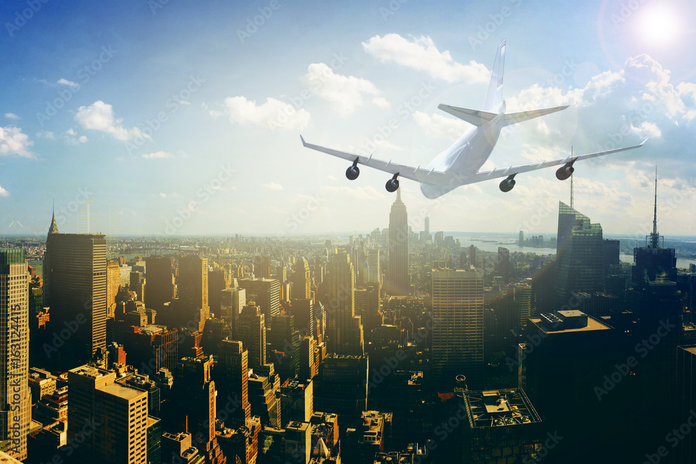 Airplane Flying Over City