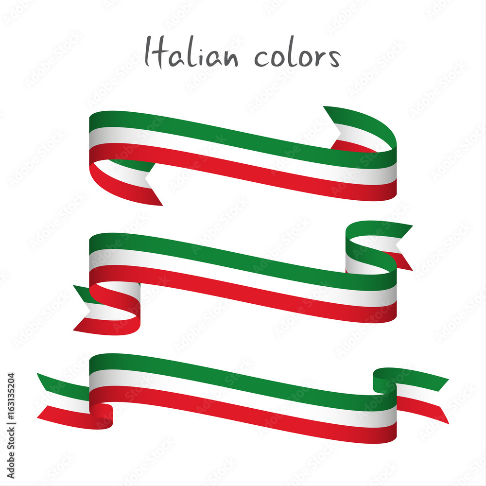 Set of three modern colored vector ribbon with the Italian tricolor ...