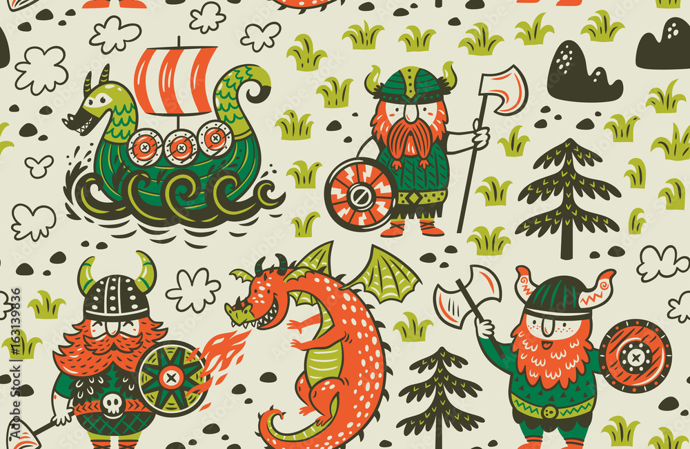 Seamless pattern with vikings for design fabric, backgrounds, wrapping ...
