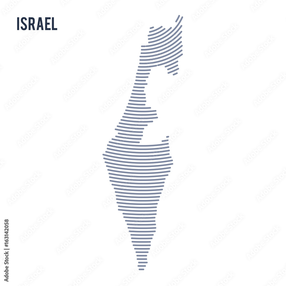 Vector abstract hatched map of Israel with curve lines isolated on a ...