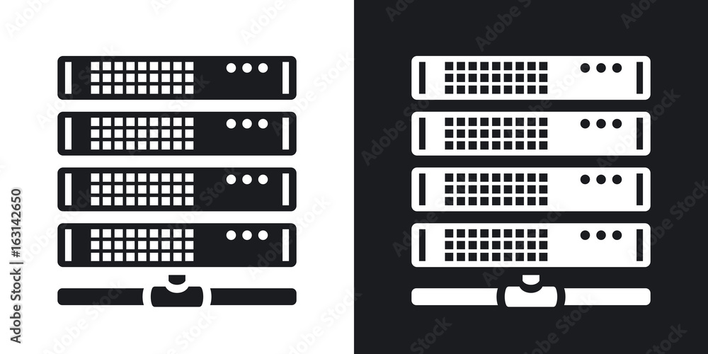 Vector server icon. Two-tone version on black and white background ...