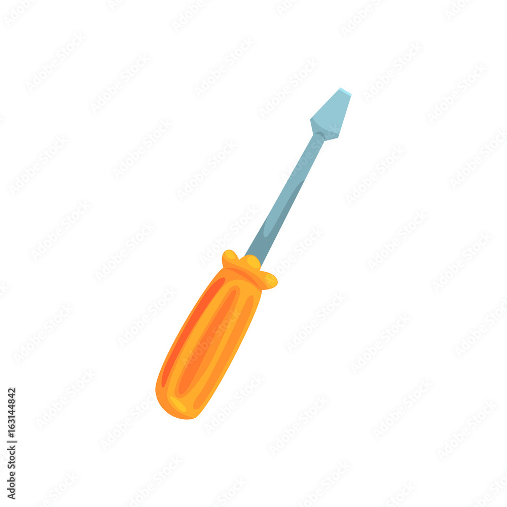 Screwdriver with orange handle, repair tool cartoon vector Illustration ...