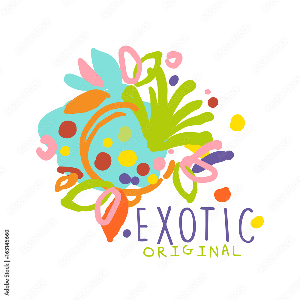 Exotic tropical summer vacation logo original colorful hand drawn ...