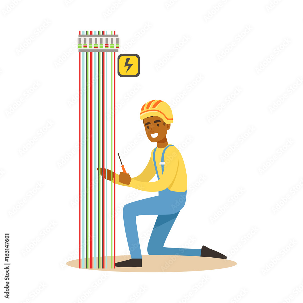 Electrician engineer repairing electricity power station, electric man ...