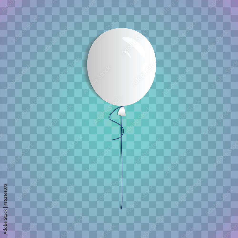 White realistic balloon on a string with a strong transparent ...
