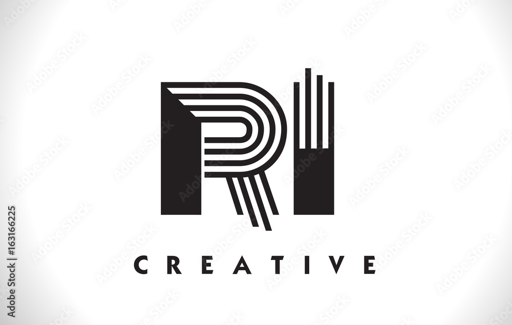 RI Logo Letter With Black Lines Design. Line Letter Vector Illustration ...