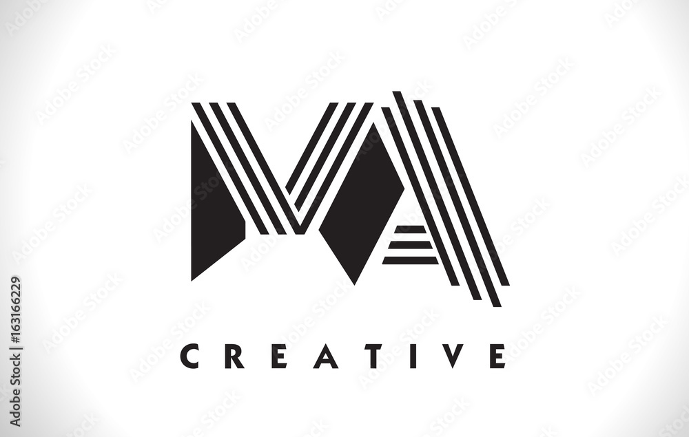 MA Logo Letter With Black Lines Design. Line Letter Vector Illustration ...