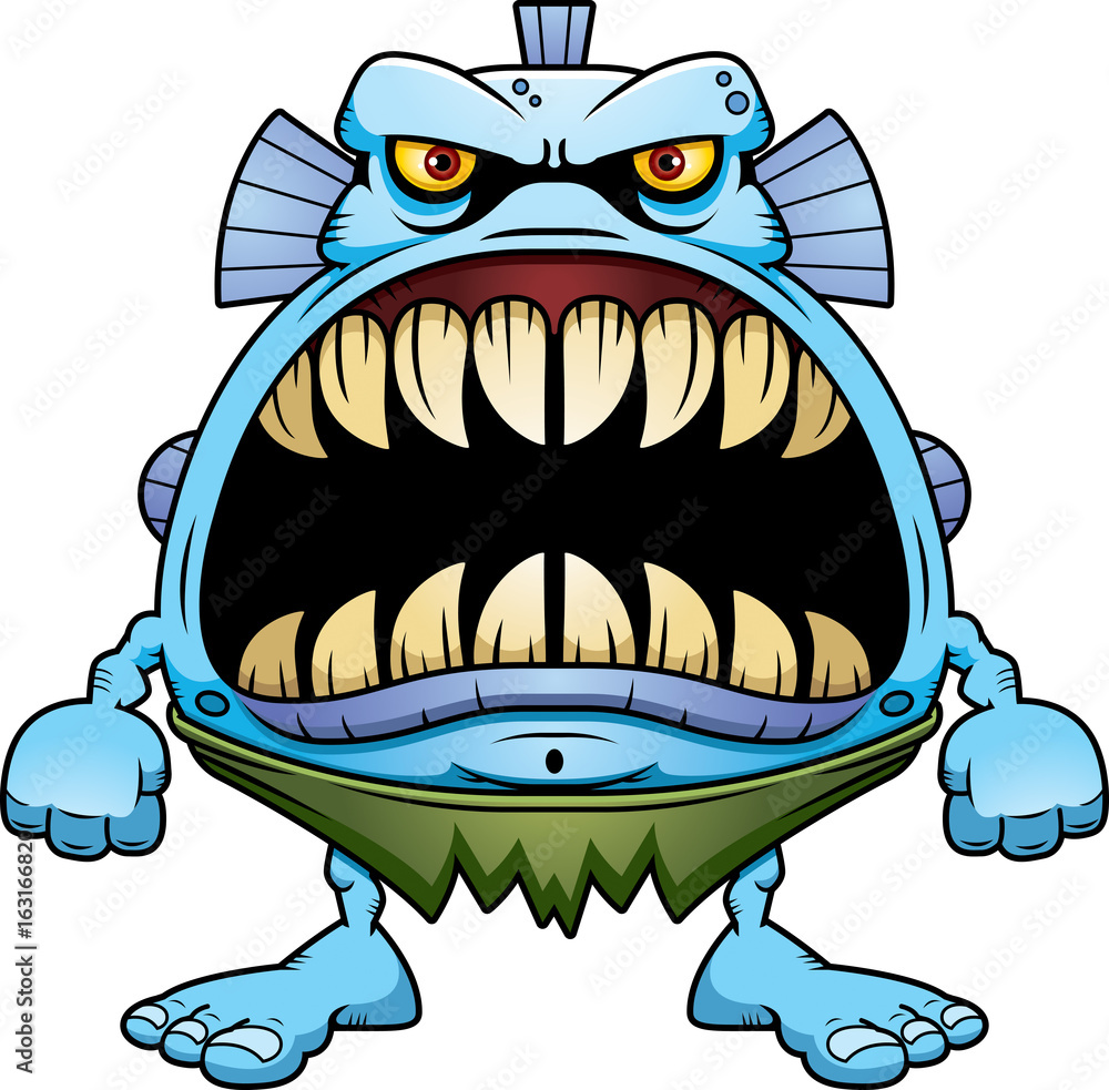 Angry Cartoon Fish Creature Stock Vector | Adobe Stock
