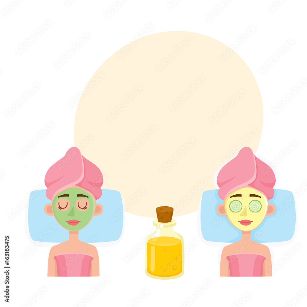 Young woman having facial mask applied by cosmetician and relaxing in ...