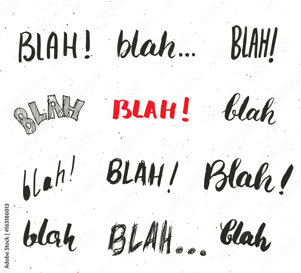 Blah, blah words hand written set vector illustration isolated on white ...