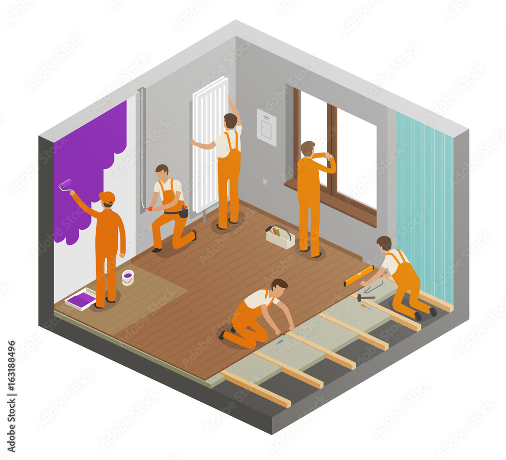 Vetor de Repairing flat concept. Construction work, building, repair ...