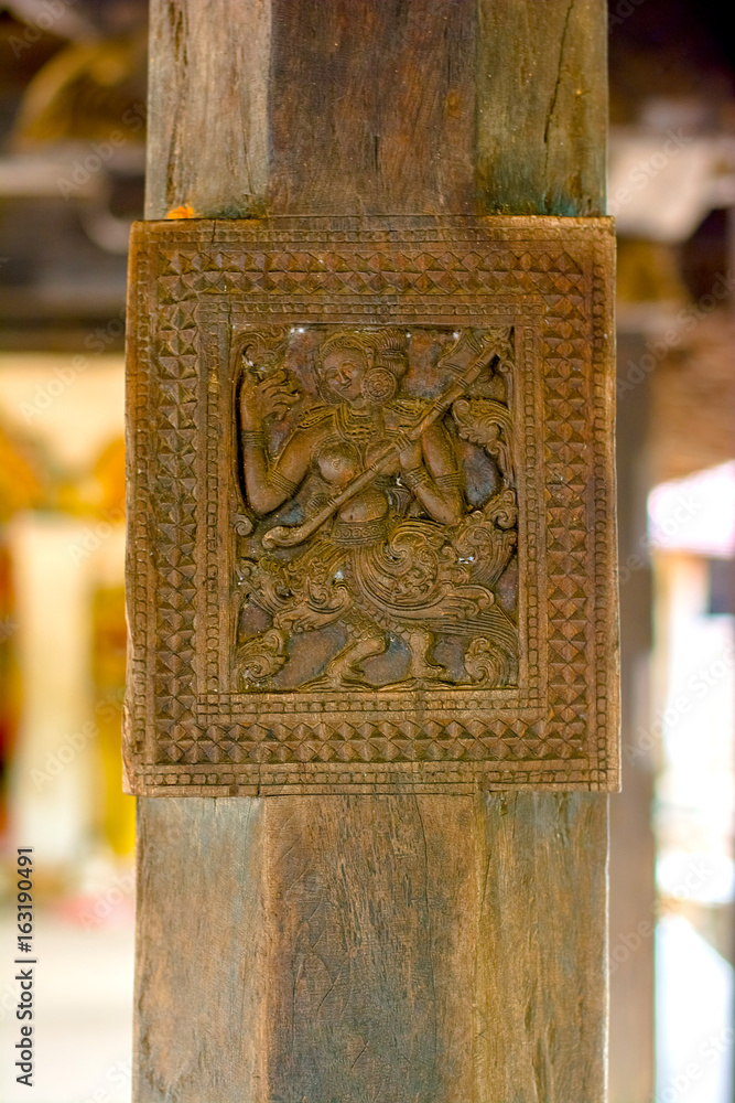 Splendid Ancient Woodcarvings At Embekka Temple In Kandy. The Temple ...