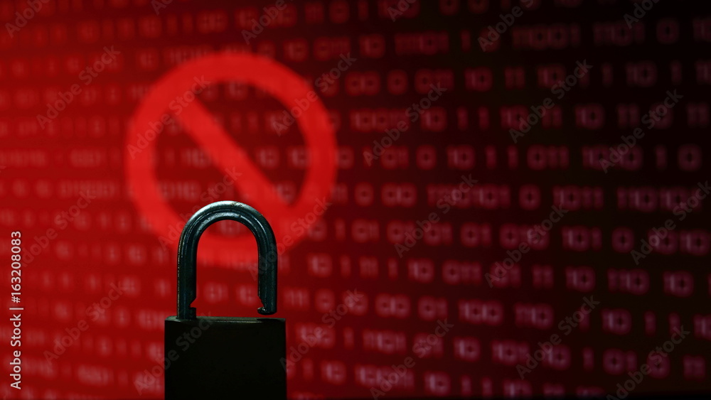 Visus or hacked computer screen Red binary computer code ransom screen ...