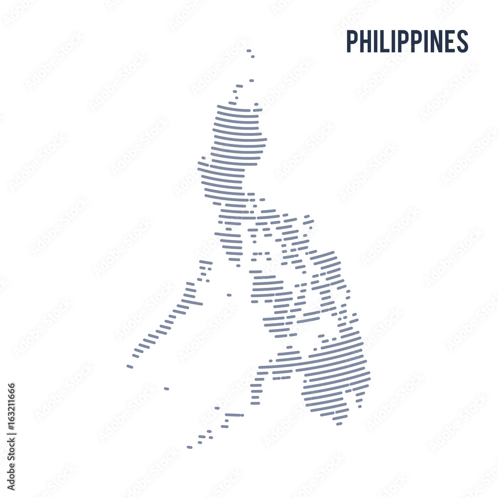 Vector Abstract Hatched Map Of Philippines With Curve Lines Isolated On A White Background