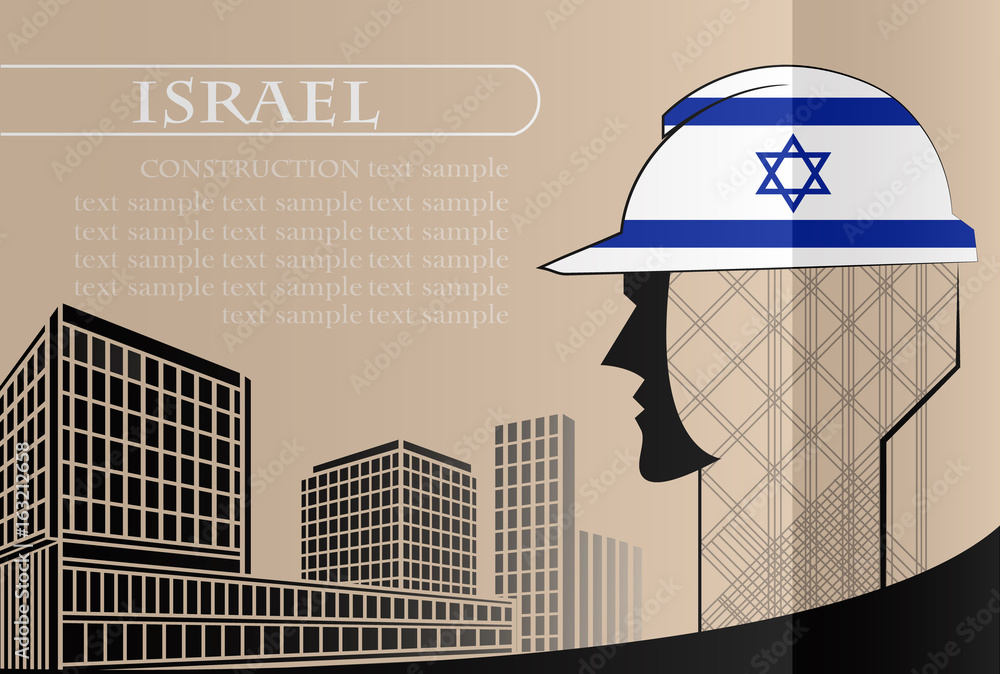Building logo made from the flag of Israel ,construction working ...