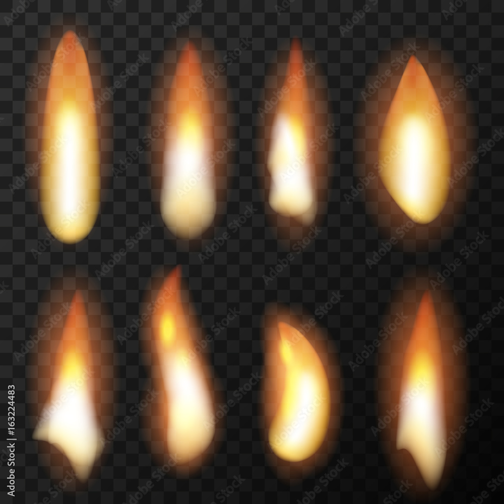 Set of realistic fire flames with transparency background. Stock Vector ...