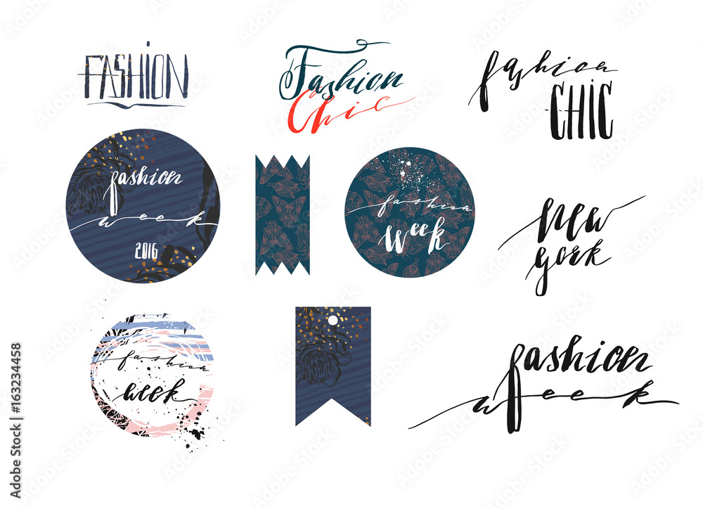 Hand drawn vector template collection with handwritten lettering phases ...