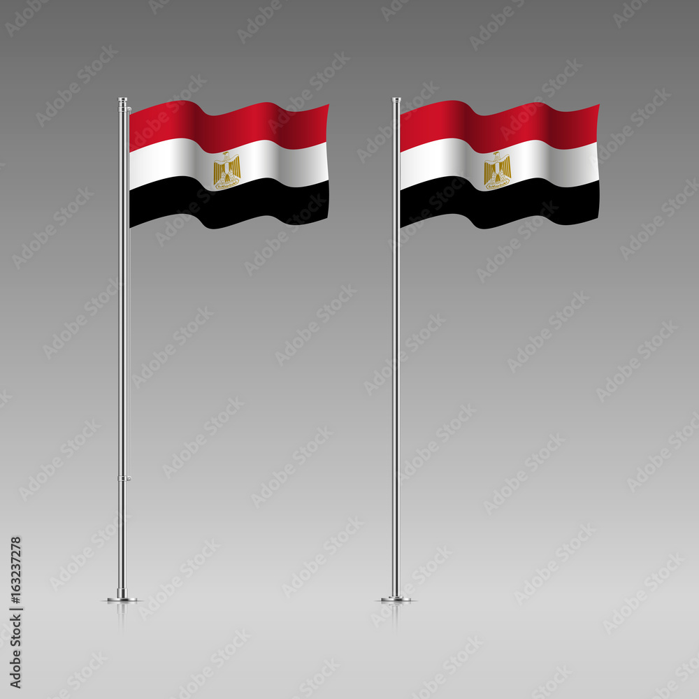 Egypt flag on the flagpole. Official colors and proportion correctly ...