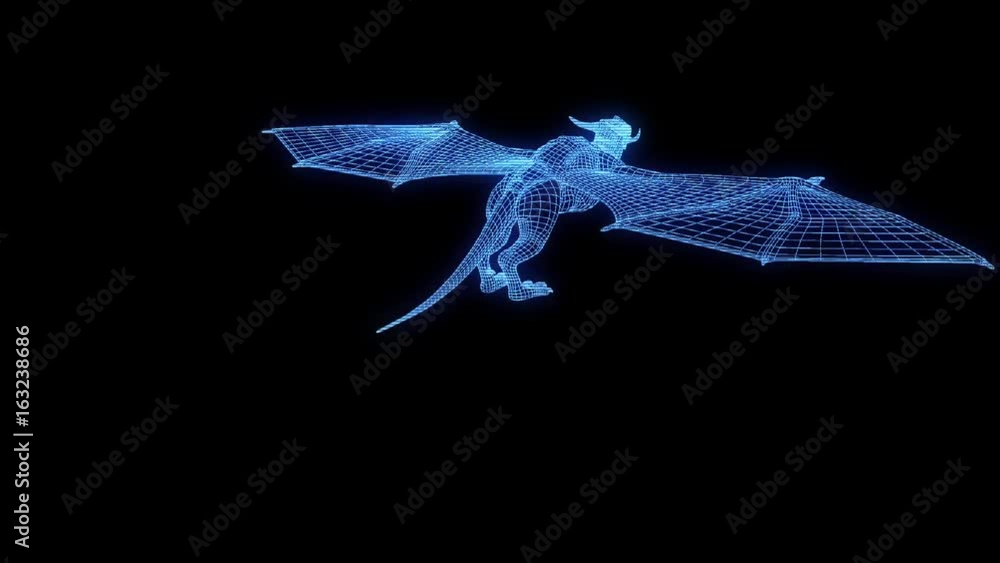 Dragon in Hologram Wireframe Style. Nice 3D Rendering Stock Video ...