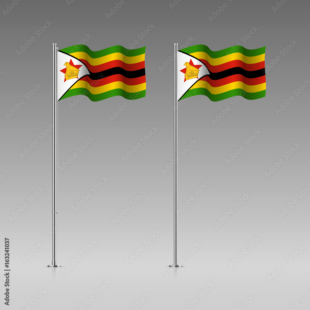 Zimbabwe flag on the flagpole. Official colors and proportion correctly ...