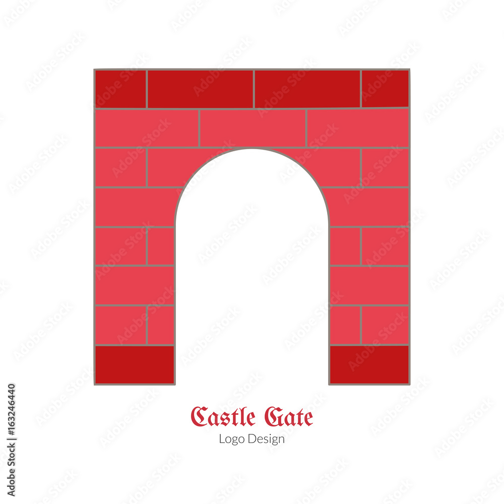 Medieval castle brick gate. Single logo in modern flat, thin line style ...