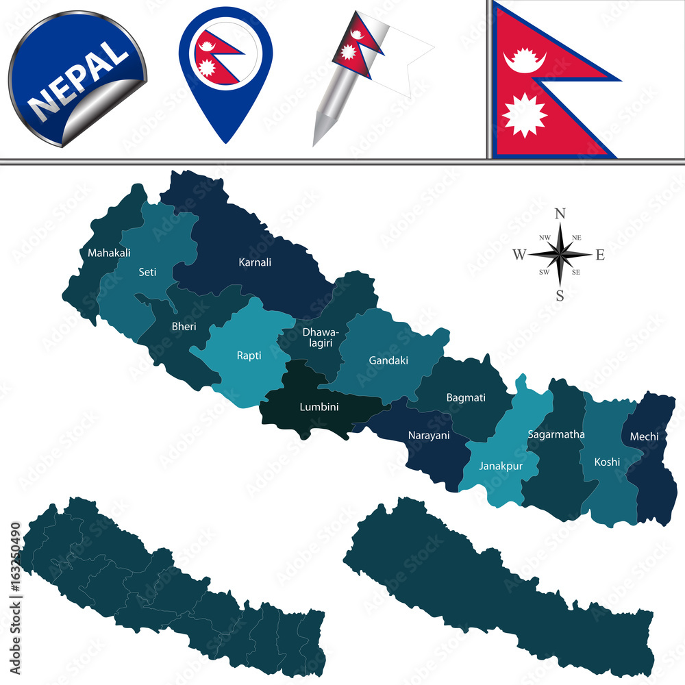 Map of Nepal with Zones Stock Vector | Adobe Stock