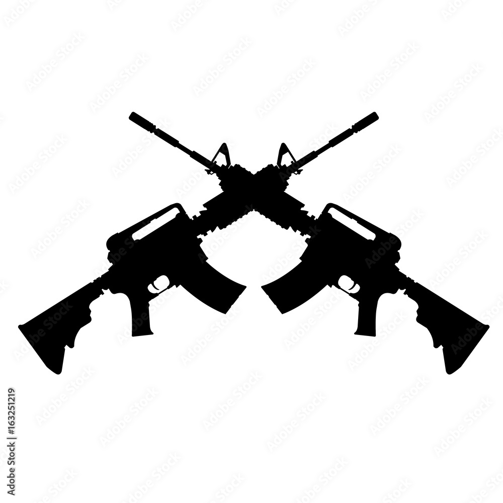 Crossed Assault Rifles. Vector illustration Silhouette of automatic ...