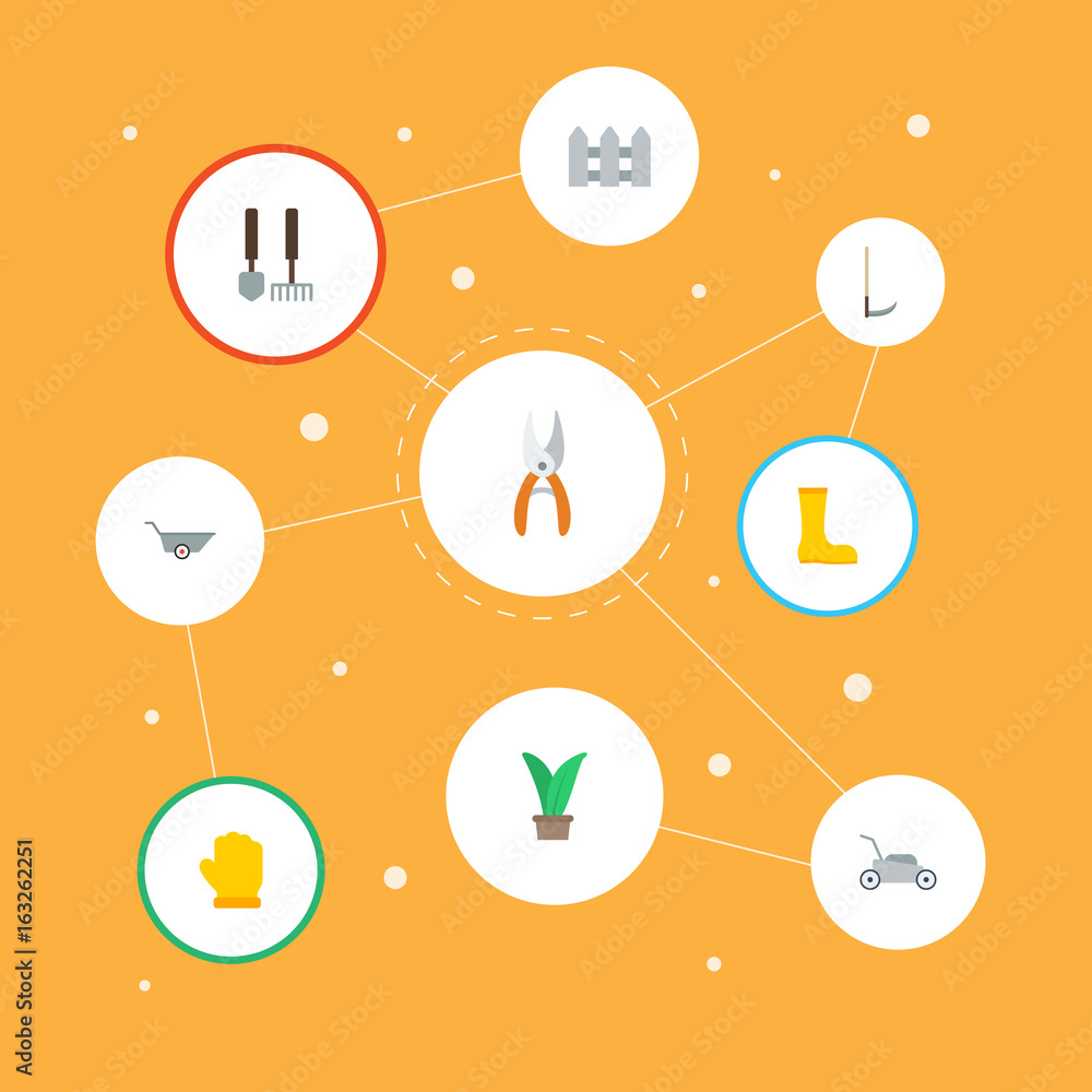 Flat Icons Fence, Plant, Cutter And Other Vector Elements. Set Of ...