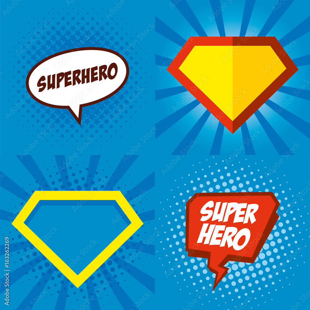 Superhero logo, pop art background Stock Vector | Adobe Stock