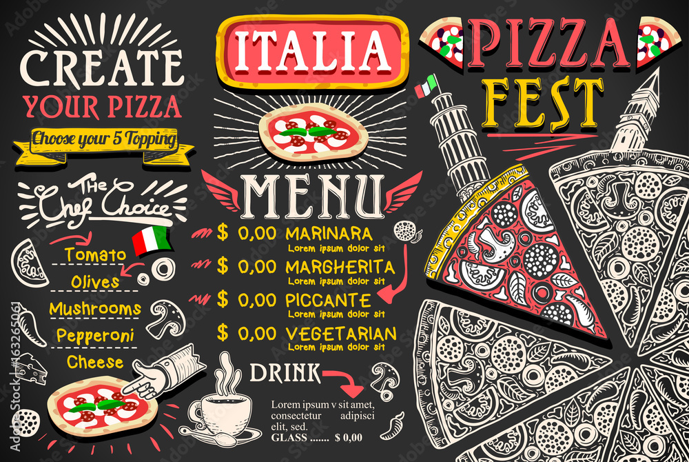 Pizza Menu Italian Food Vector Design Stock Vector | Adobe Stock