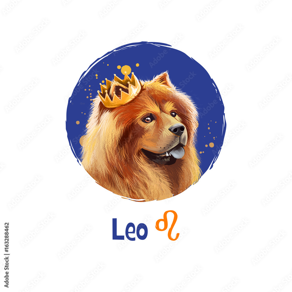 Digital art illustration of astrological sign Leo. 2018 year of dog ...