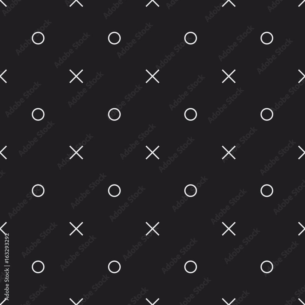 Memphis style seamless vector pattern with letters x and o. Minimal ...
