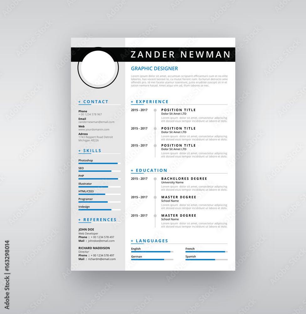 CV Resume Clean Design Vector Template / Curriculum Vitae Stock ...