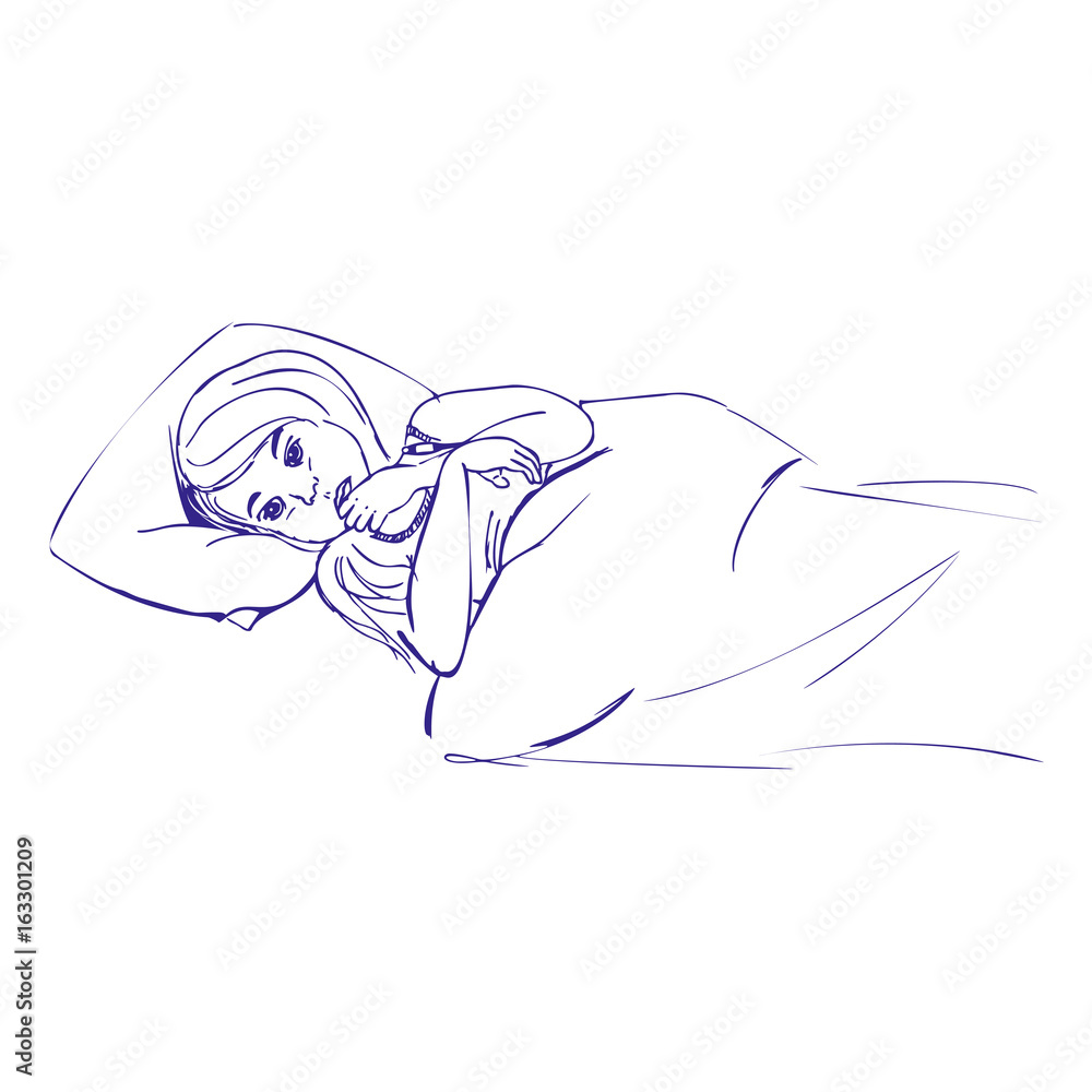 Sick Girl In Bed Drawing