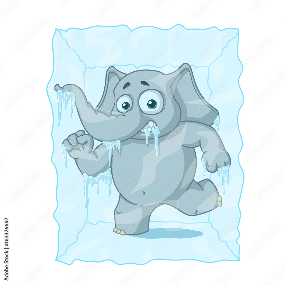Character. Elephant frozen in ice. Big collection of isolated elephants ...