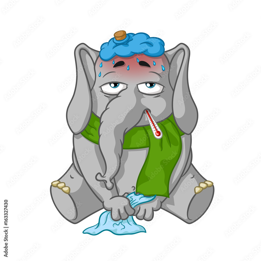 Elephant. Character. Sick. Big collection of isolated elephants. Vector ...
