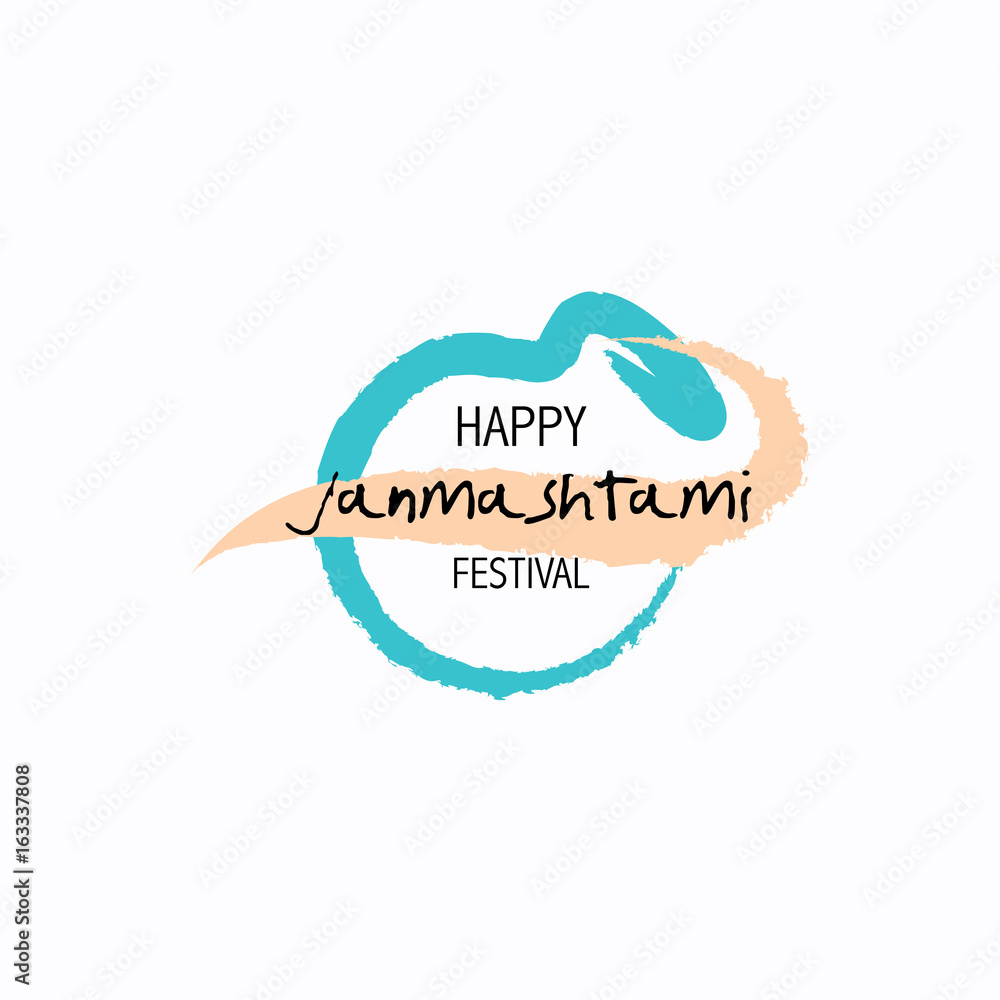 Happy Janmashtami festival typographic design with text, Lord Krishna ...
