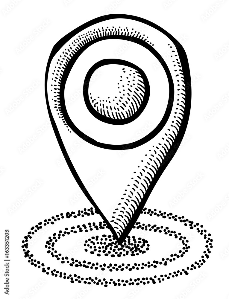 Cartoon image of Location Icon. Pointer symbol. An artistic freehand ...