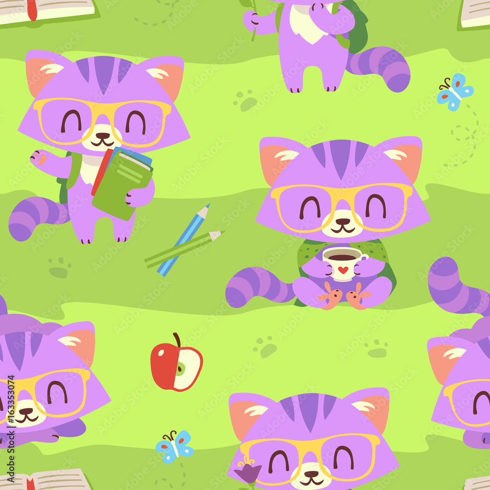 vector cartoon style kawaii nerd cat set Stock Vector | Adobe Stock