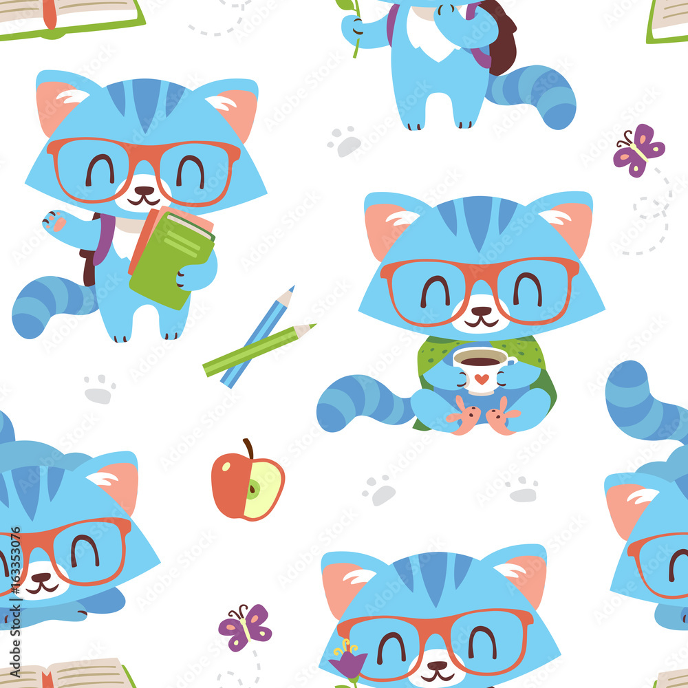 vector cartoon style kawaii nerd cat set Stock Vector | Adobe Stock
