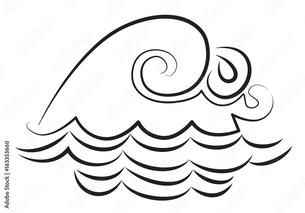 Cartoon image of Wave Icon. Water wave symbol. An artistic freehand ...