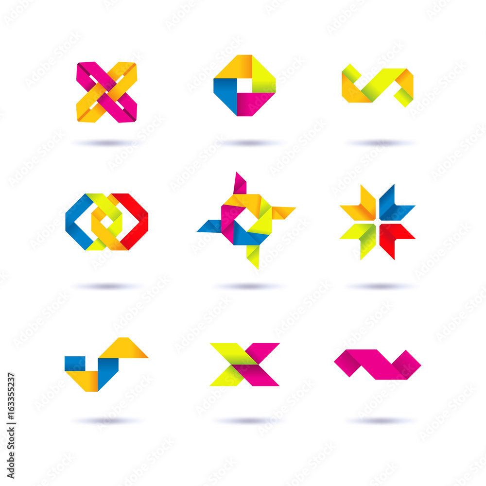 Set of minimal geometric multicolor symbols and shapes. Trendy icons ...