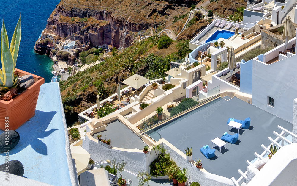 Typical rooftop terraces in the Greek island of Santorini Stock Photo ...