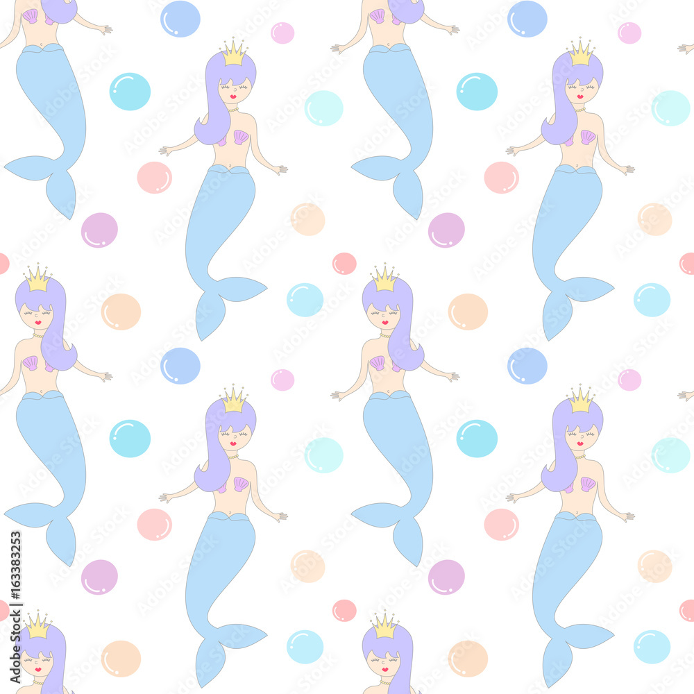 cute cartoon lovely colorful mermaids seamless vector pattern ...