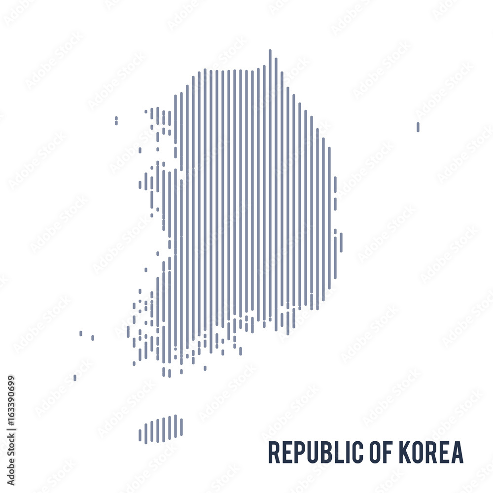 Vector Abstract Hatched Map Of Republic Of Korea With Vertical Lines Isolated On A White