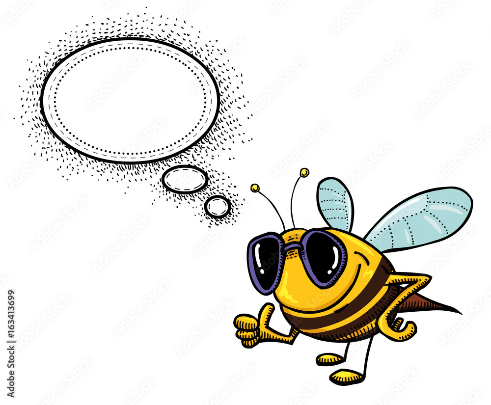 Cartoon image of bee wearing sunglasses. An artistic freehand picture ...