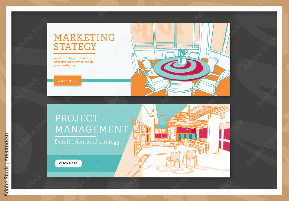 Two Project Management and Marketing Strategy Web Banner Layouts Stock ...