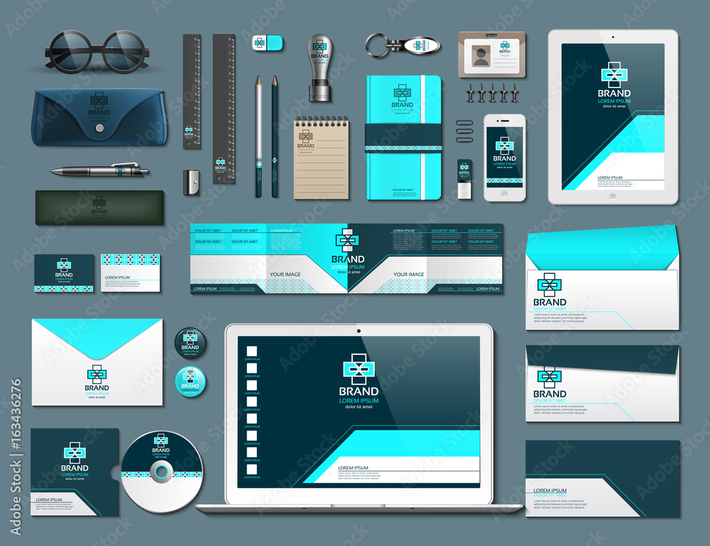 Business corporate identity items set. Vector working articles phone ...