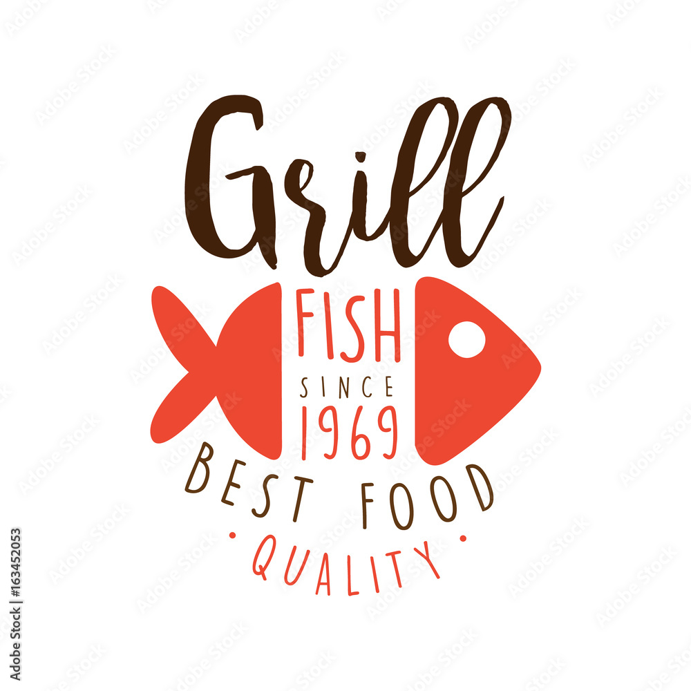 Grill fish since 1969 logo template hand drawn colorful Stock Vector ...