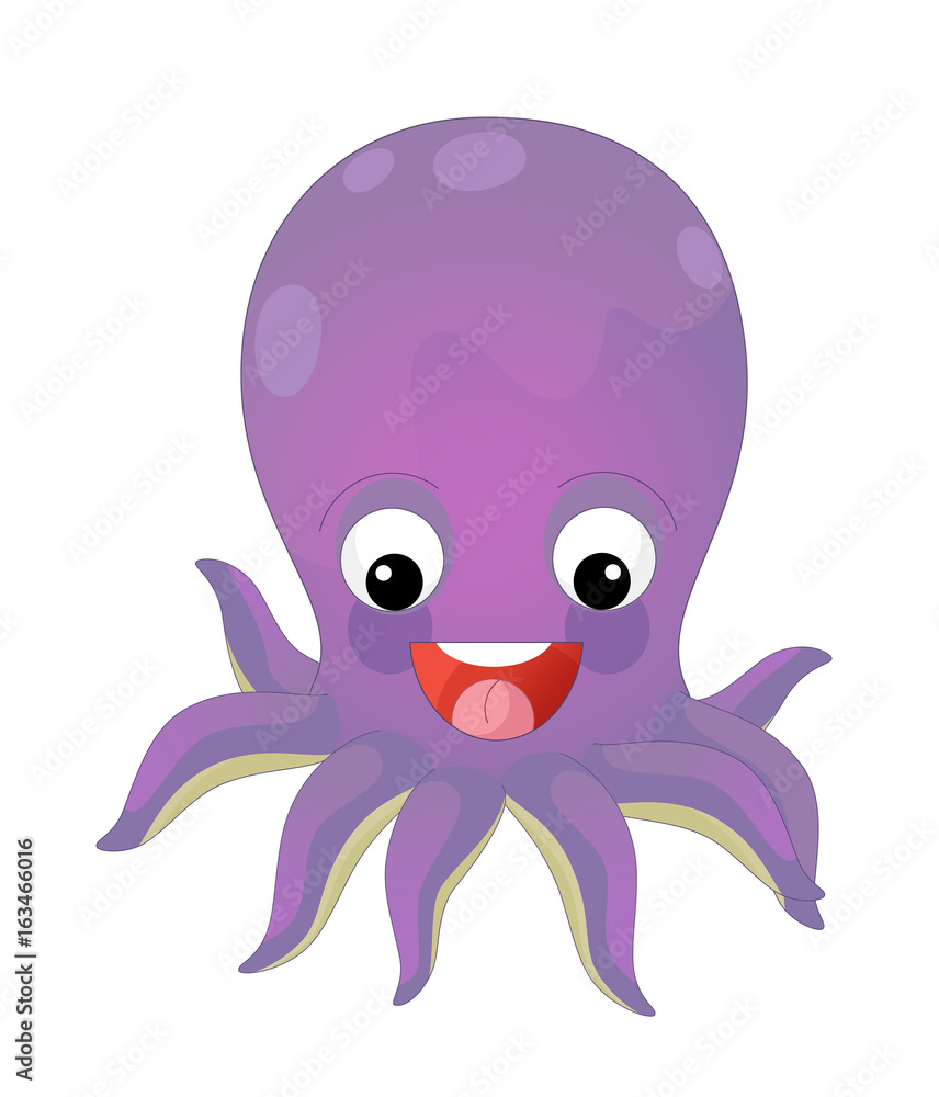 Cartoon happy and funny sea octopus swimming and looking - illustration ...